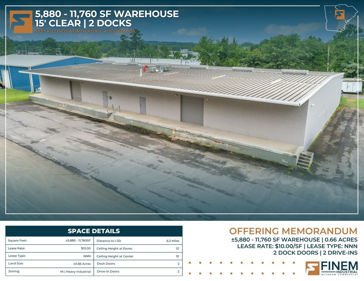 1827 Killingsworth Rd, Augusta, GA 30904 - 11,760 SF Warehouse | 15 ...